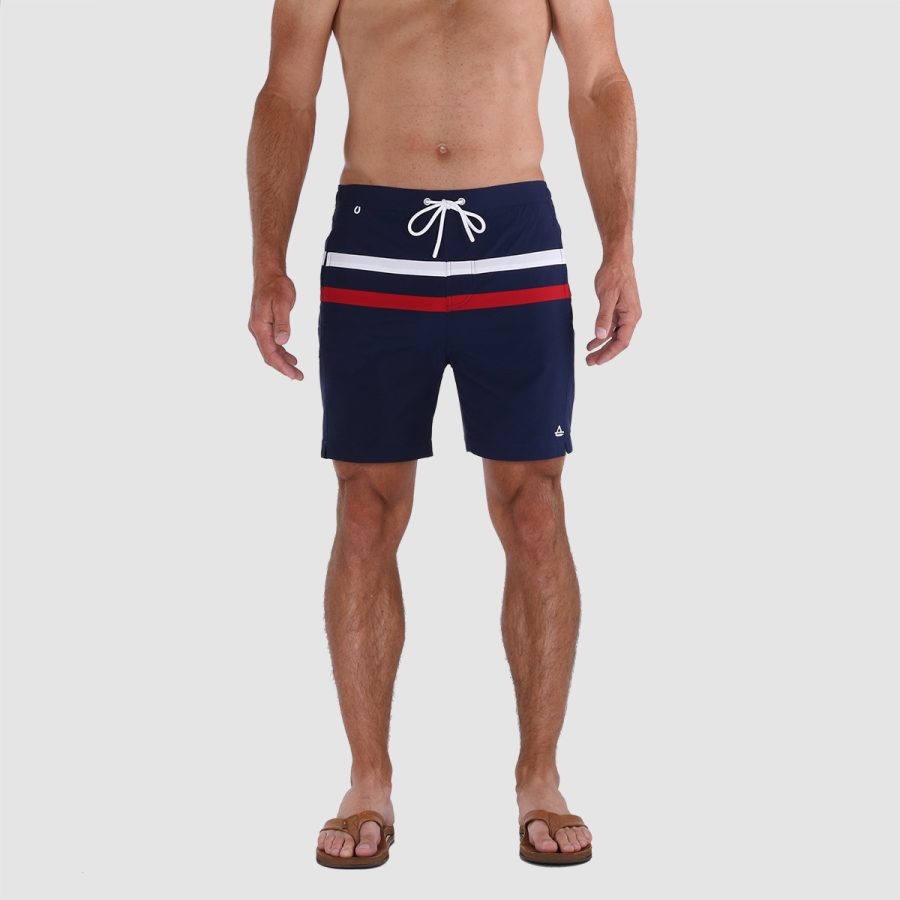 Mens Short Swim Trunk With Compression Liner Navy 6 Inseam